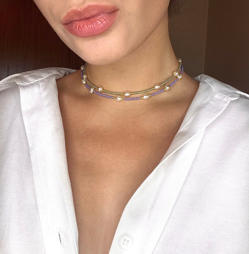 Beaded Necklace. Beaded Chain Necklace. Gift for Her. Dainty Necklace ...