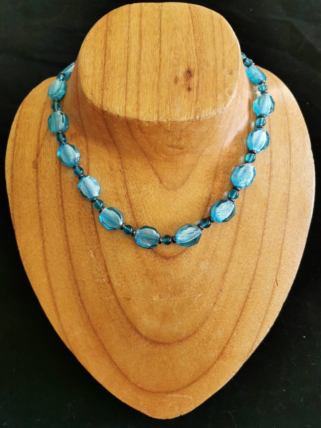 Collier de perles de verre, collier de perles bleues, collier de style ...