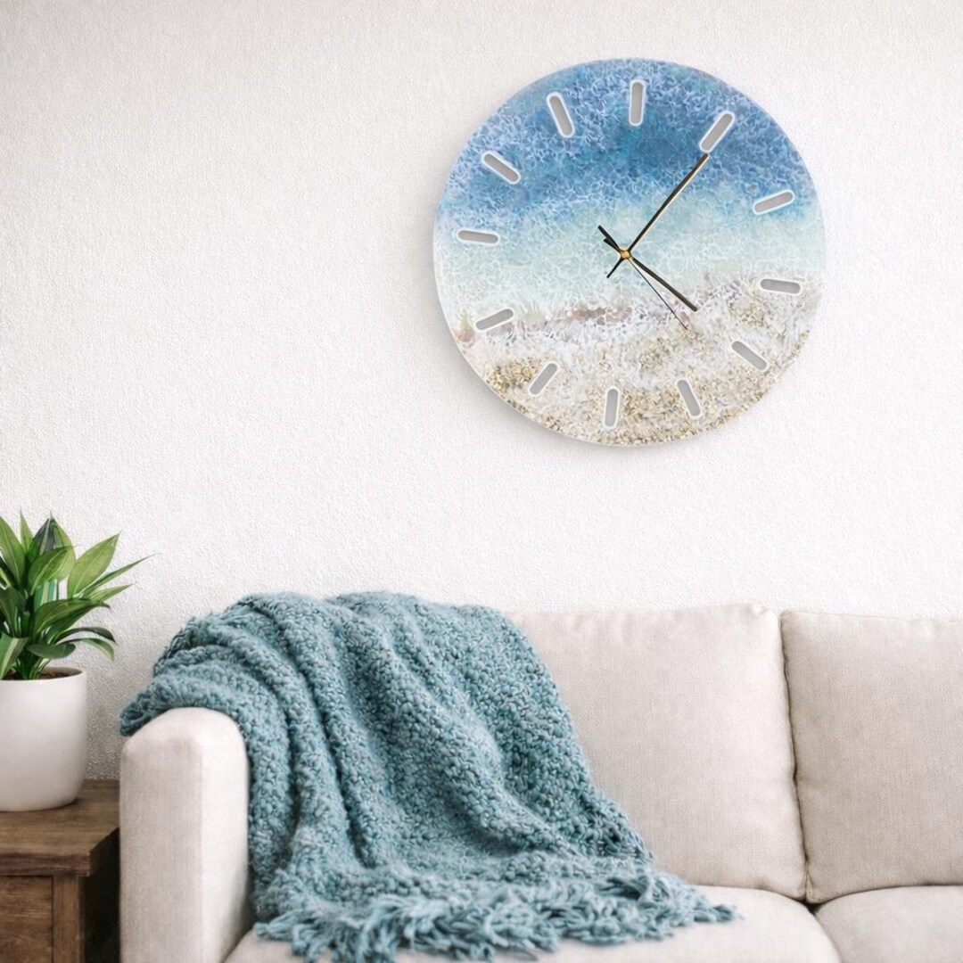 Sandy Beach Ocean Blue Waves Resin Clock, Wall Clock, Beach Clock, Home ...