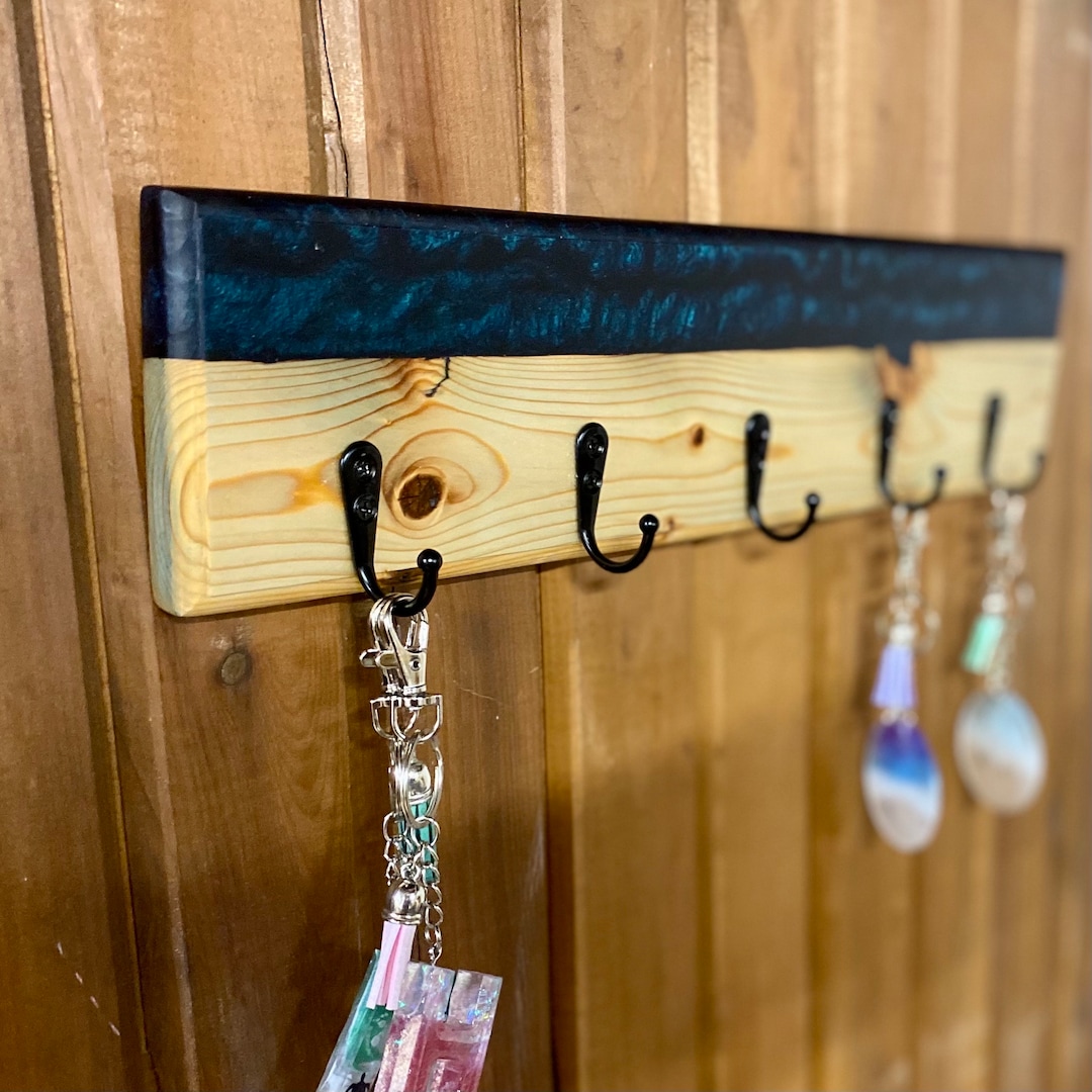Midnight Pinewood Resin Key Rack, Key Holder, Wooden Key Rack, Key ...
