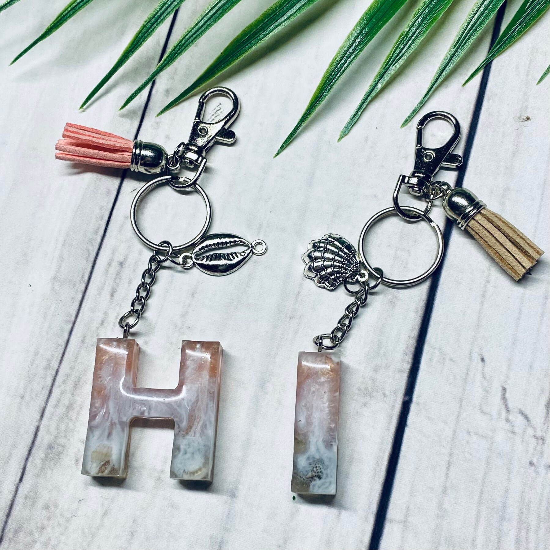 Tropical Beach Resin Keychains, Initial Keychains, Resin Initial ...