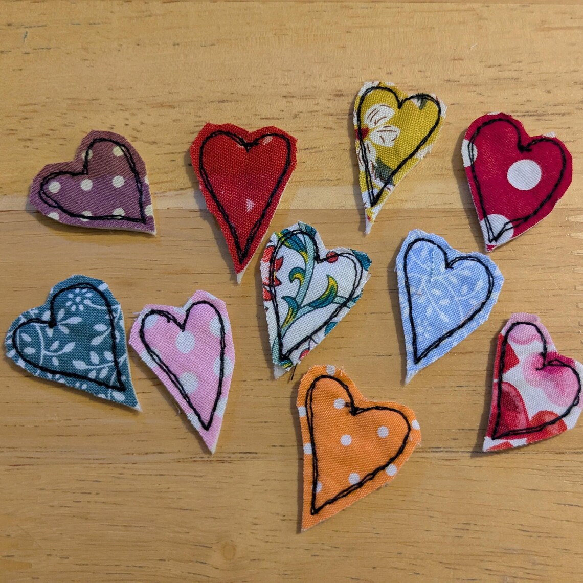 Fabric Heart Embellishments: Free Motion Sewn Mini Hearts, 10 Pack - Etsy