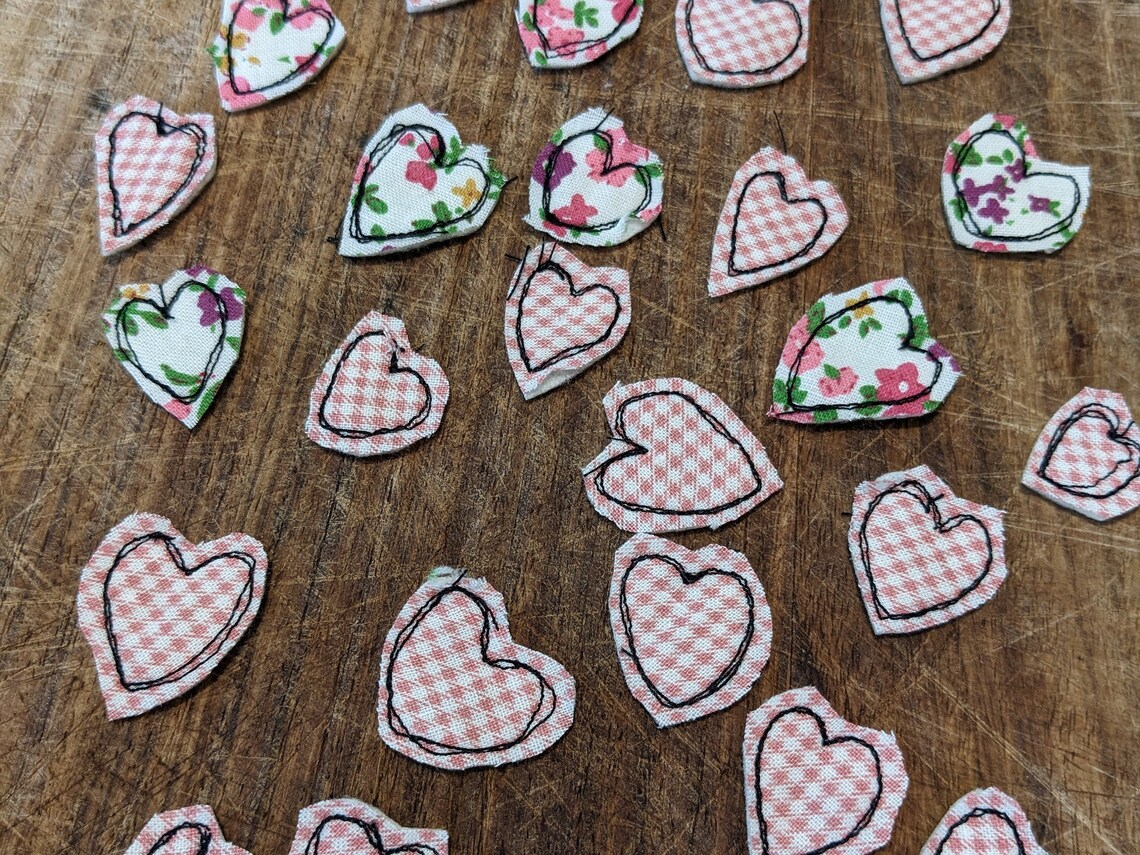 Fabric Heart Embellishments: Free Motion Sewn Mini Hearts, 10 Pack - Etsy