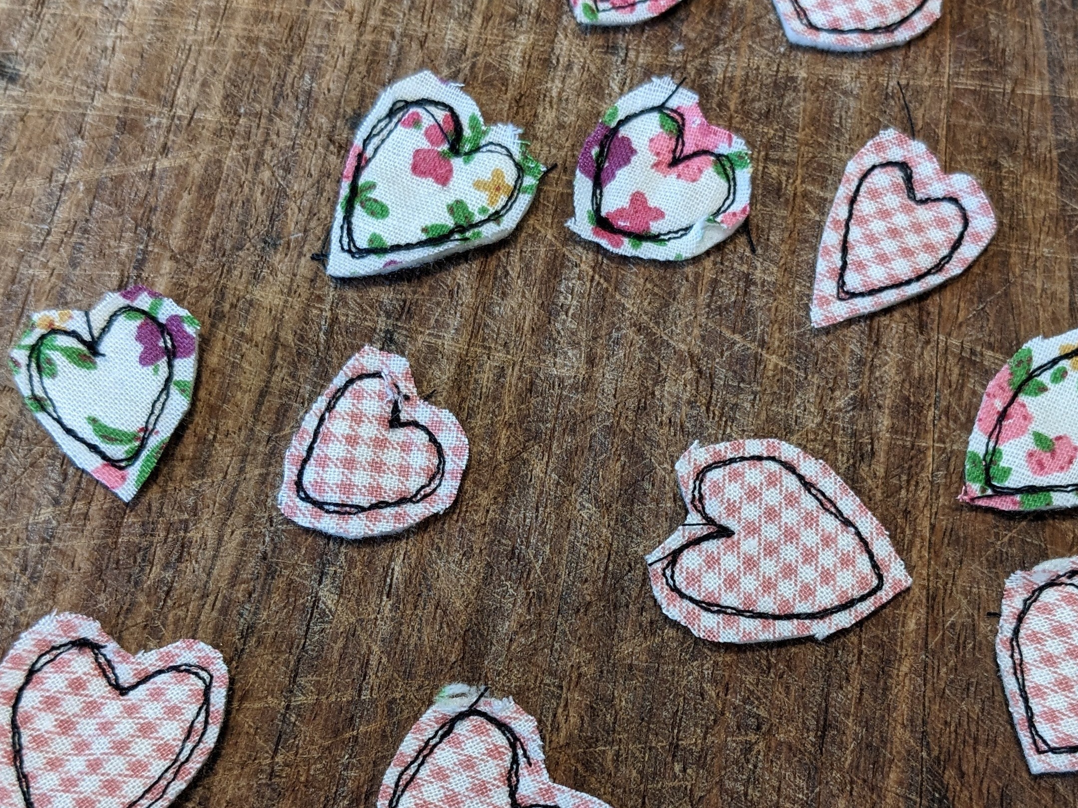 Fabric Heart Embellishments: Free Motion Sewn Mini Hearts, 10 Pack - Etsy