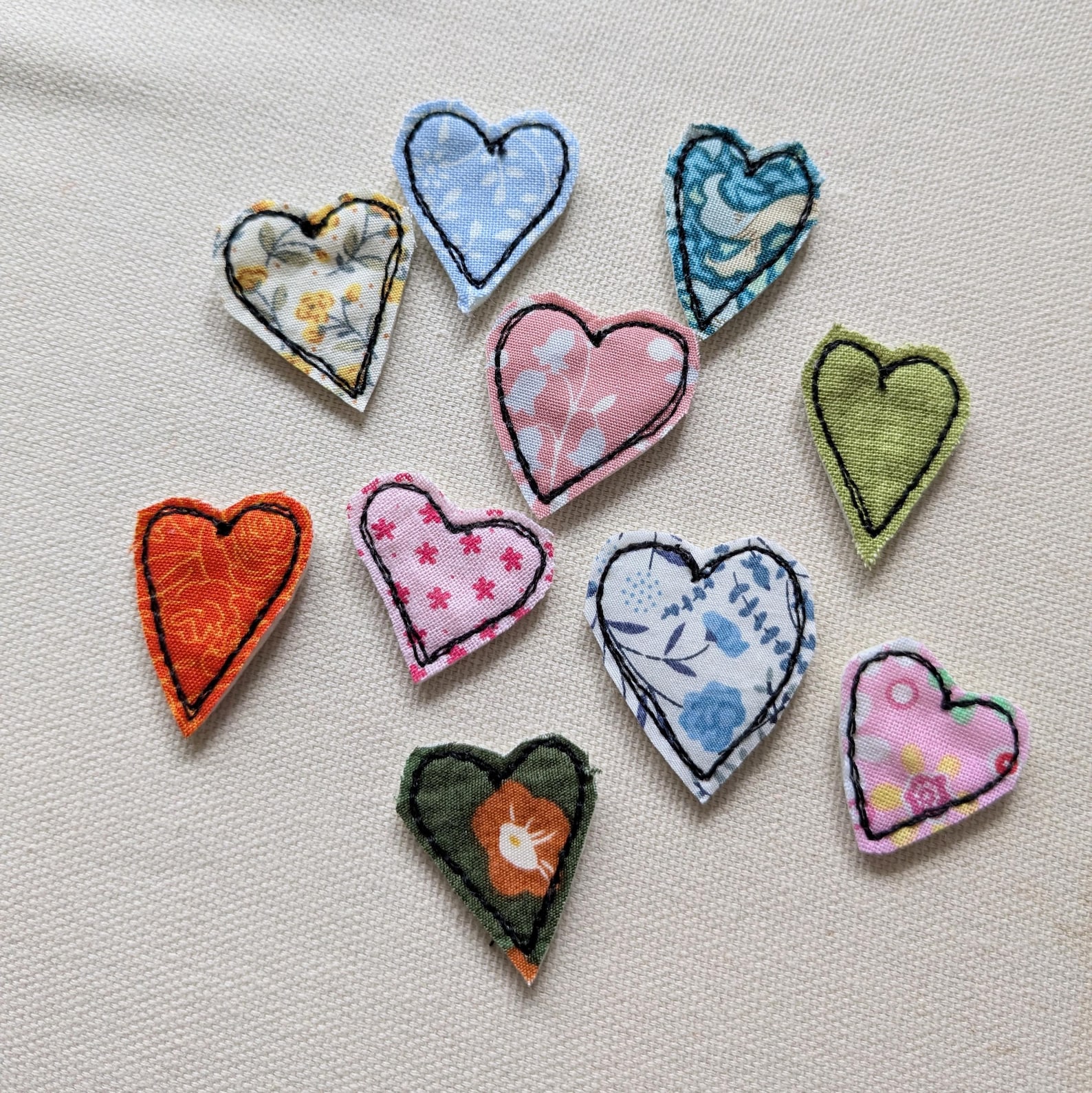 Fabric Heart Embellishments: Free Motion Sewn Mini Hearts, 10 Pack - Etsy