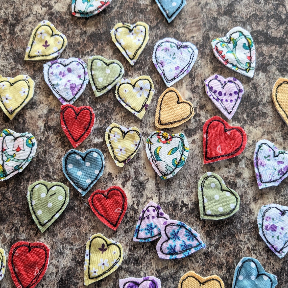 Fabric Heart Embellishments: Free Motion Sewn Mini Hearts, 10 Pack - Etsy