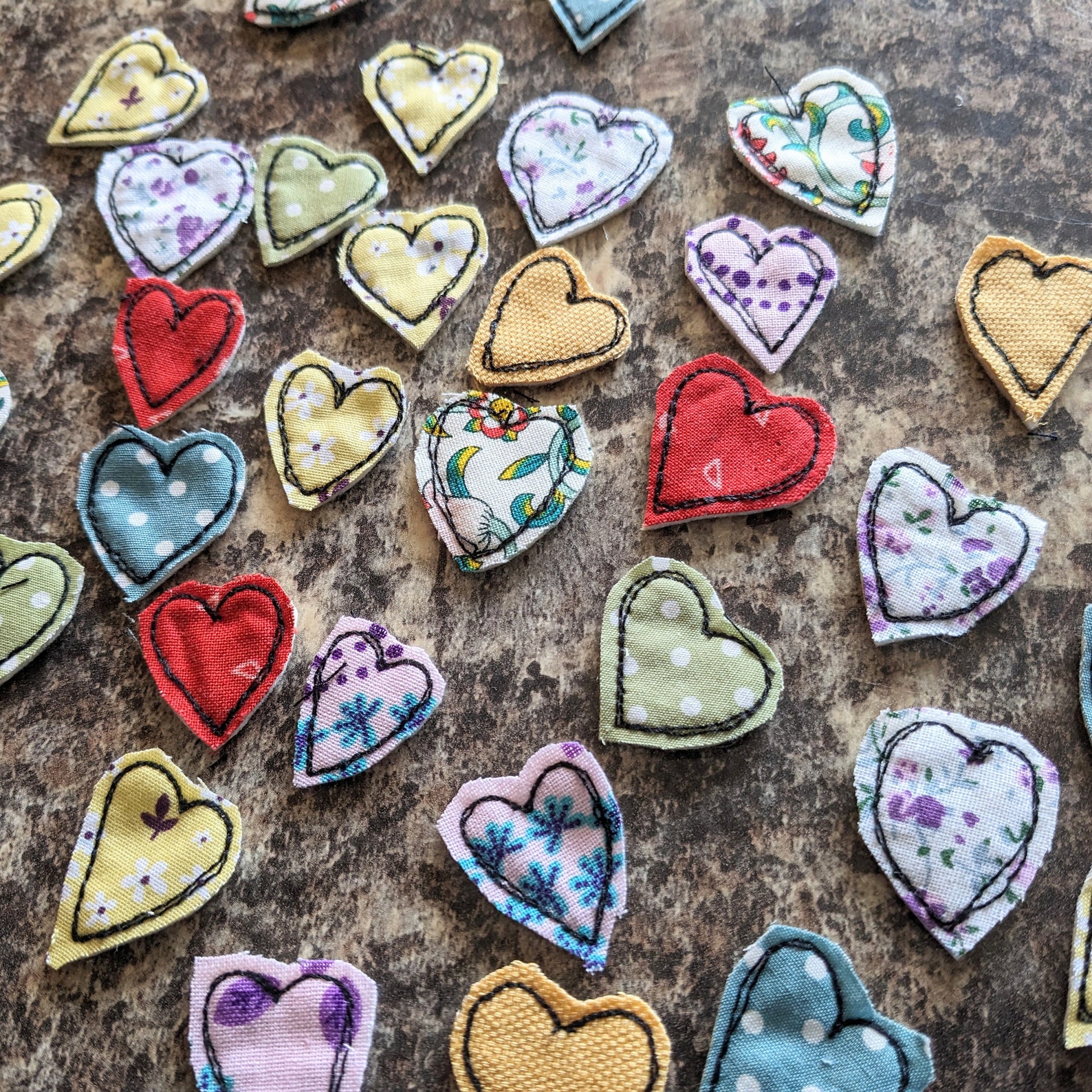 Fabric Heart Embellishments: Free Motion Sewn Mini Hearts, 10 Pack - Etsy