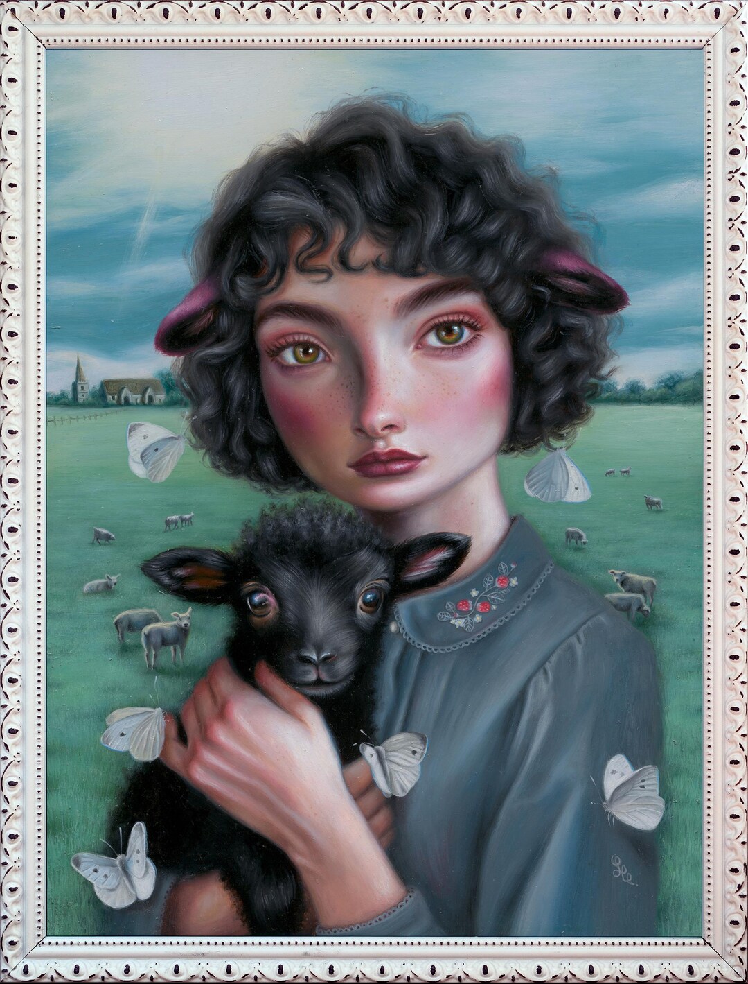 Original Oil Painting ,,the Black Sheep' | Girl Holding Cute Black Lamb ...