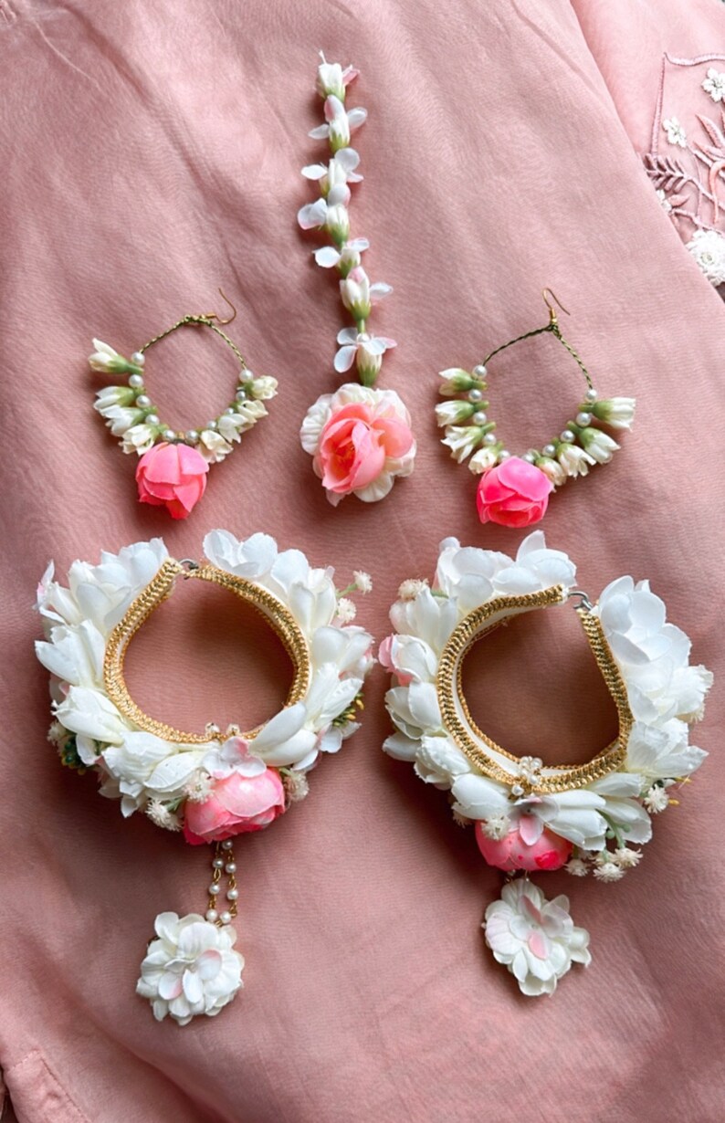 Floral Jewellery Set, Pink Rose Jewellery Set, Flower Jewellery for ...