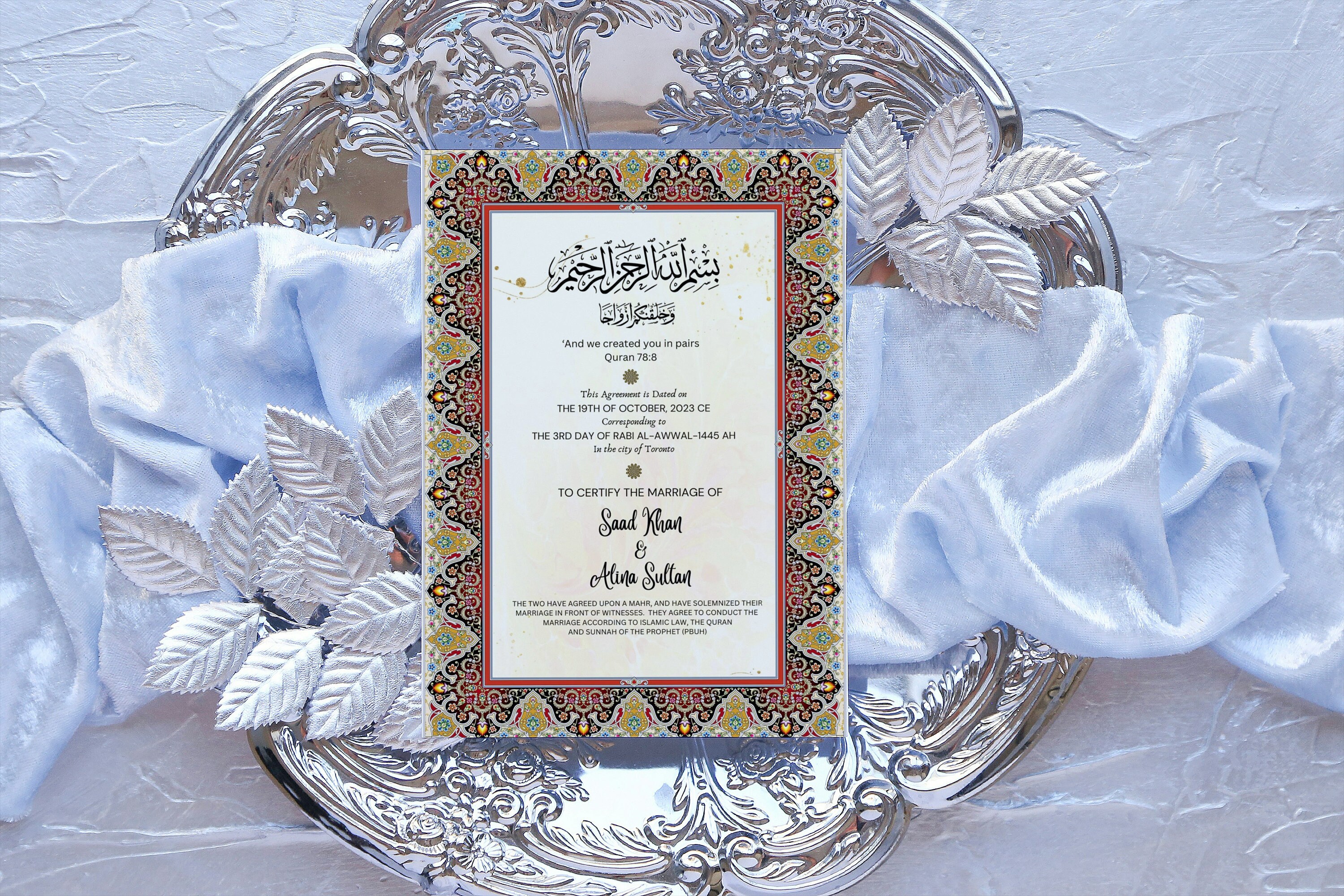 Nikah Nama,islamic Wedding,marriage Contract,nikah,certificate,arabic ...