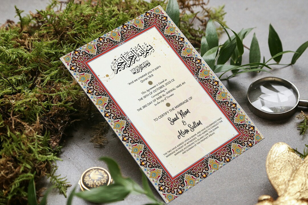 Nikah Nama,islamic Wedding,marriage Contract,nikah,certificate,arabic ...