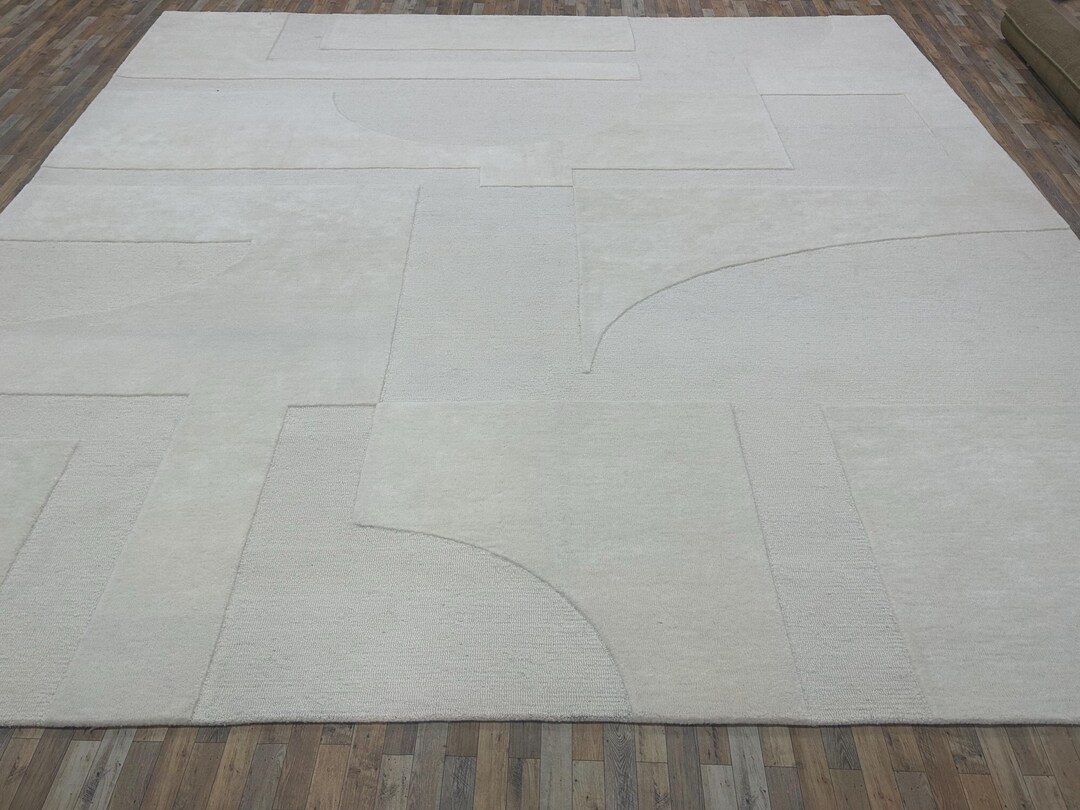 8x10 9x12 Rug White High Low Hand-tufted Nz Wool Carpet Area Rug ...
