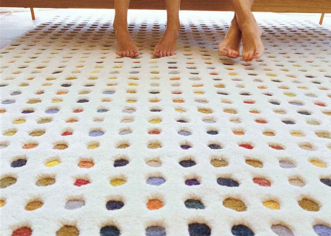 Hand Tufted Colorful Polka Dots Wool Rug, Extra Soft Minimalistic ...
