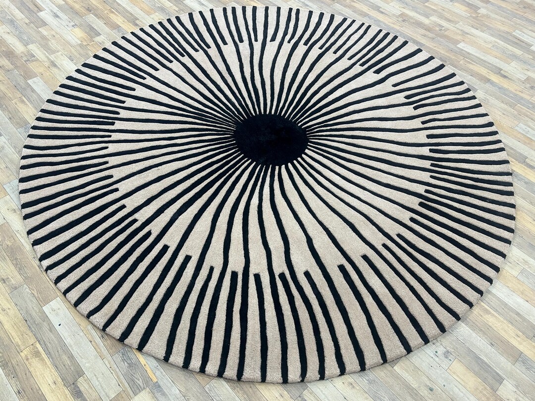 8x8 Round Rug Black and White Hand-tufted Nz Wool Carpet Area Rug ...