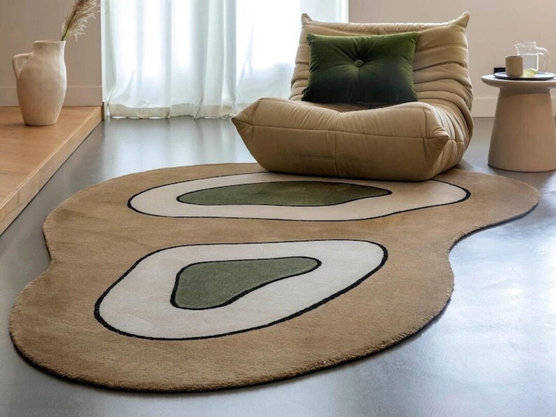 Irregular Shape Rug, Wave Rug, Kidney Shape Rug, Hand-tufted Wool Area ...