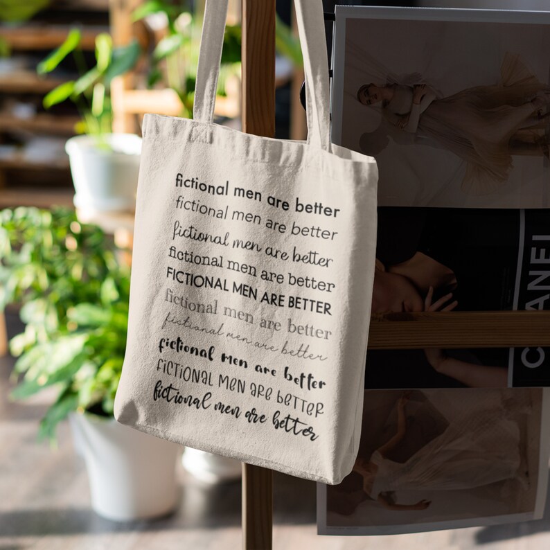 Fictional Men Are Better Canvas Tote Bag, Book Boyfriends Tote, Bookish ...