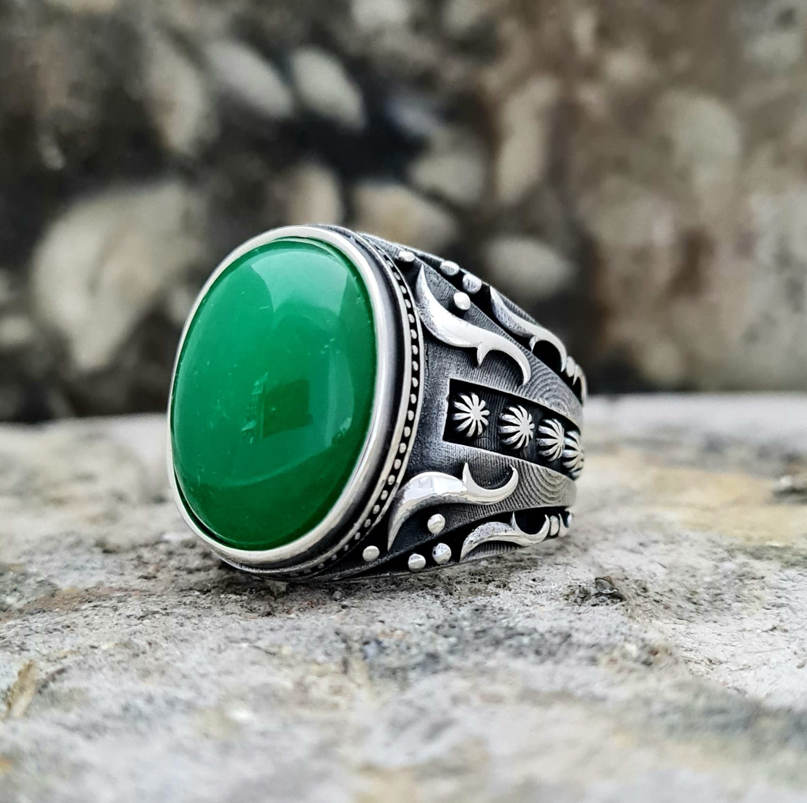 Anillo de jade verde plata de ley, anillo de hombre de plata hecho a ...