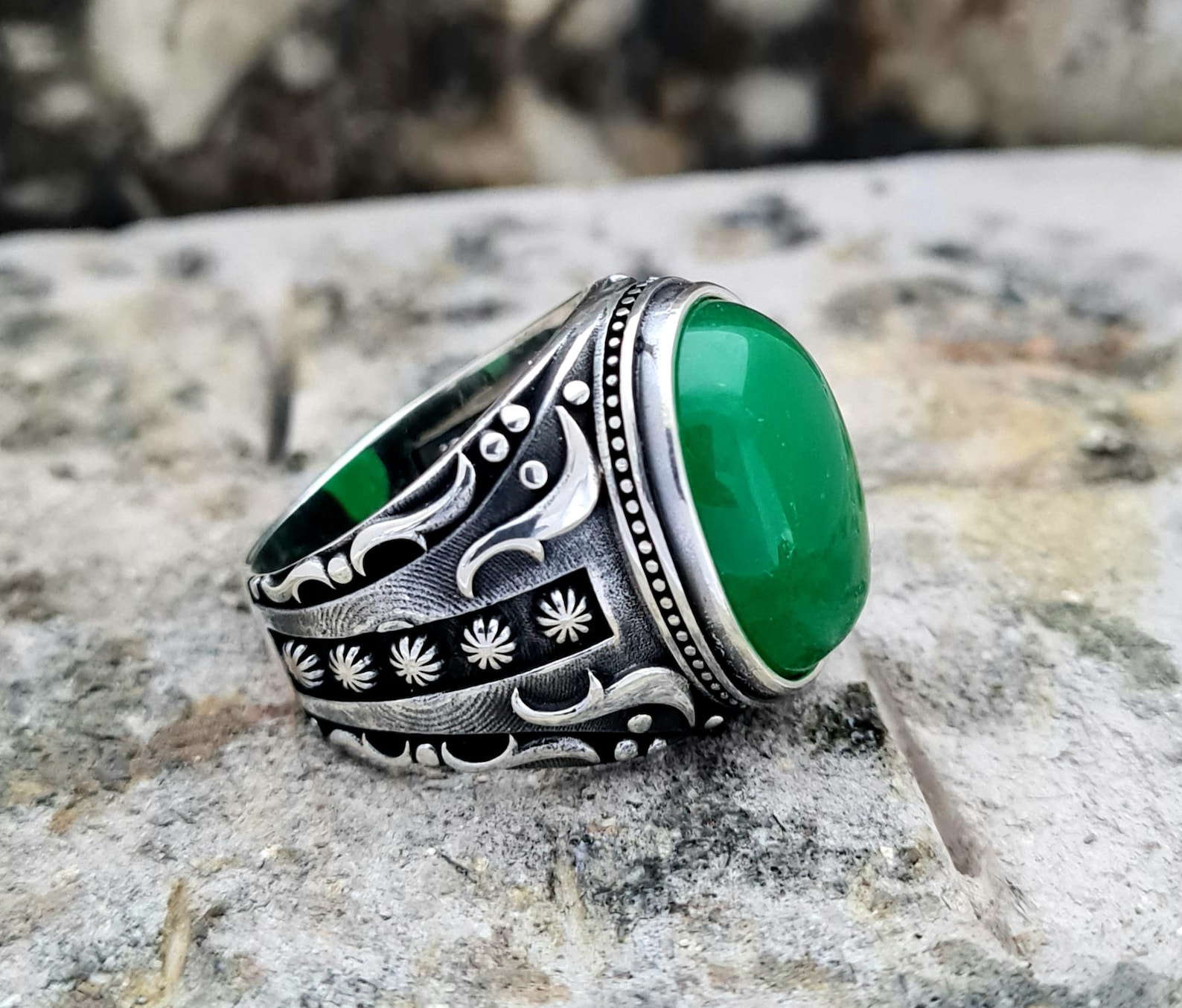 Anillo de jade verde plata de ley, anillo de hombre de plata hecho a ...