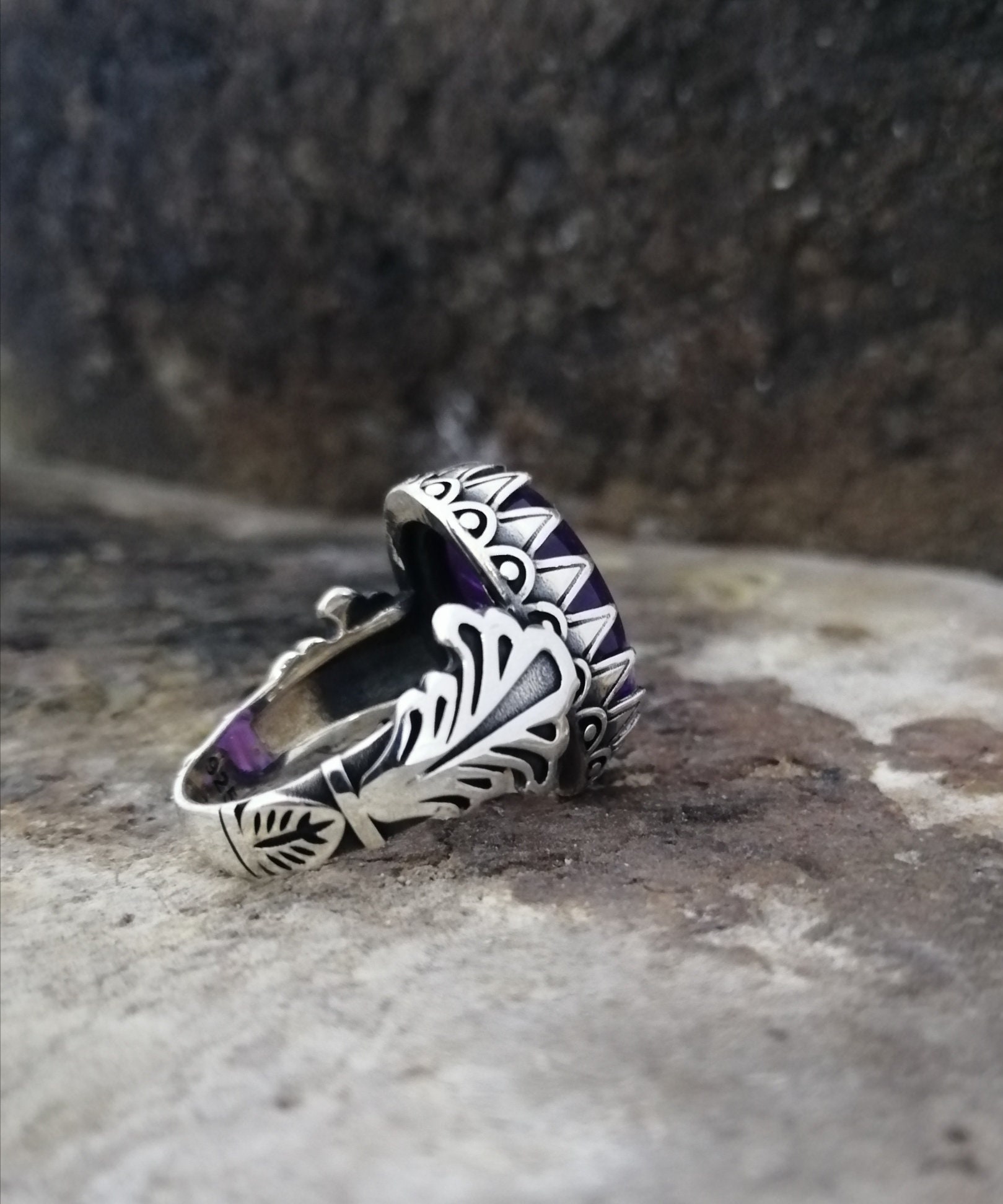 Handmade 925K Sterling Silver Men's Ring With Natural Amethyst Stone - Etsy