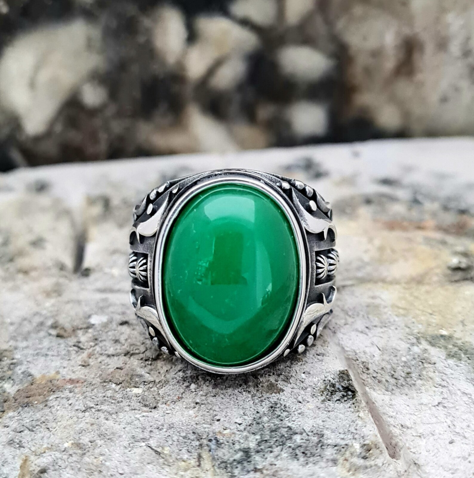 Anillo de jade verde plata de ley, anillo de hombre de plata hecho a ...