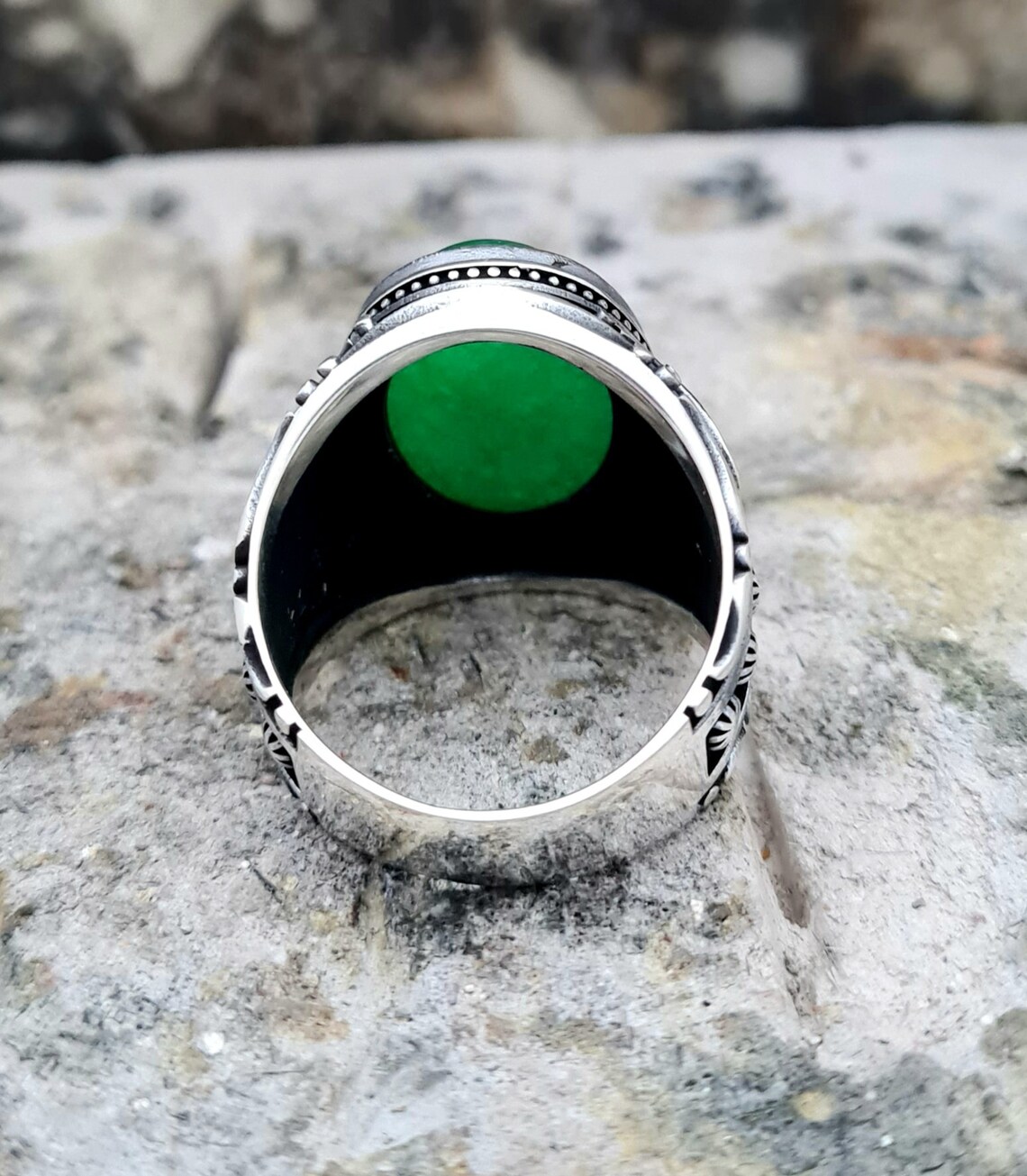 Anillo de jade verde plata de ley, anillo de hombre de plata hecho a ...