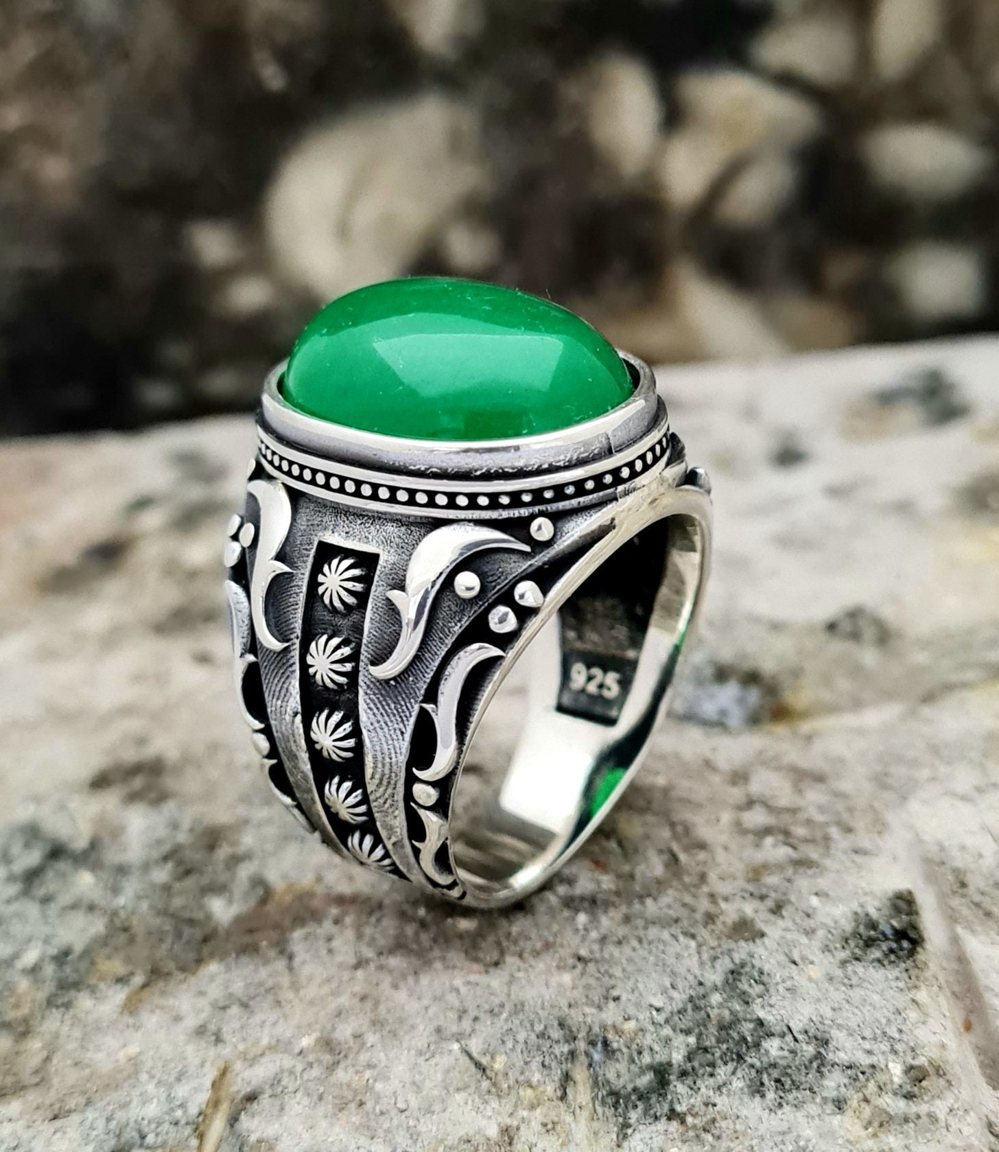 Anillo de jade verde plata de ley, anillo de hombre de plata hecho a ...