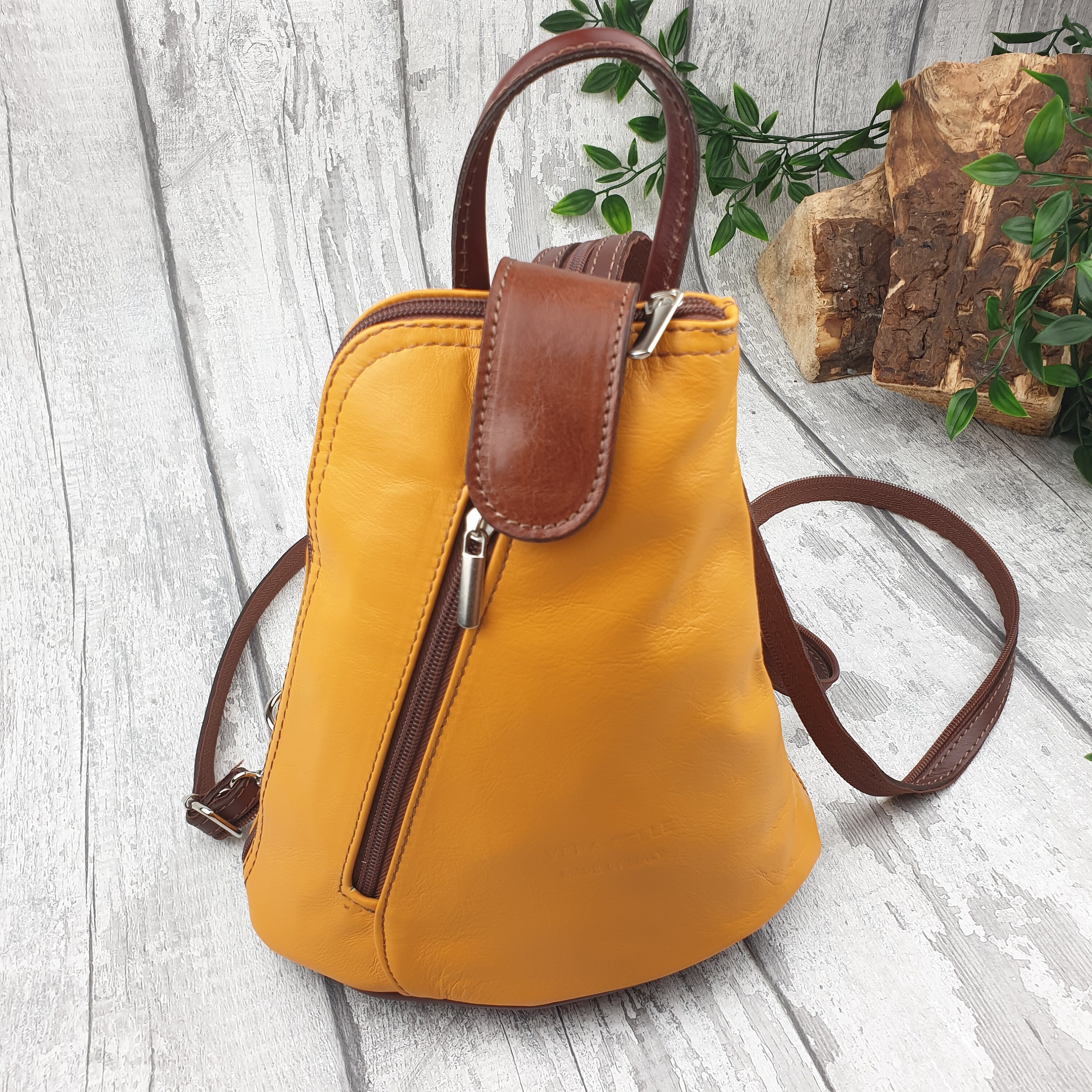 Mini Mustard & Brown Leather Backpack - Etsy