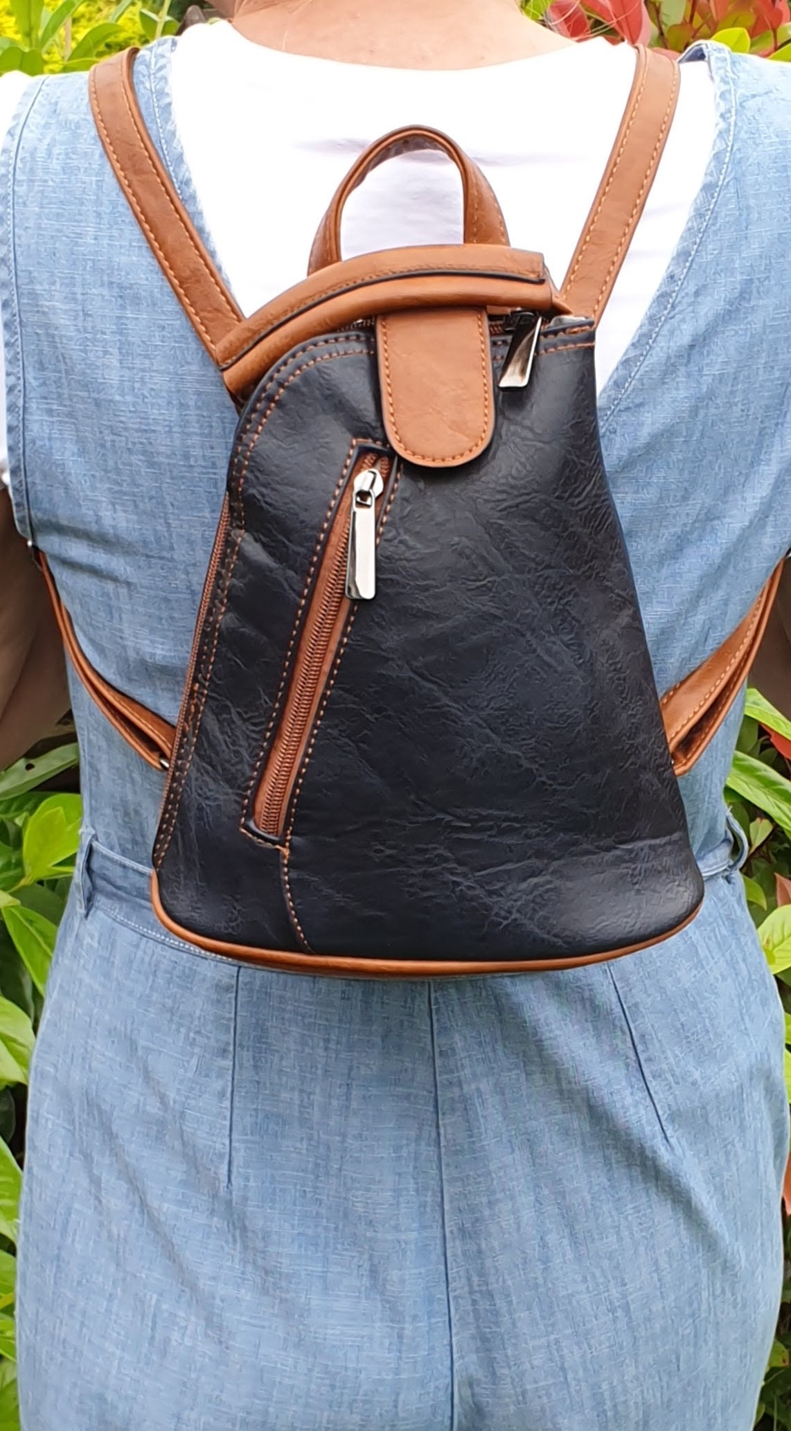 Mini Dark Blue & Brown Leather Backpack Cute Navy Rucksack. - Etsy