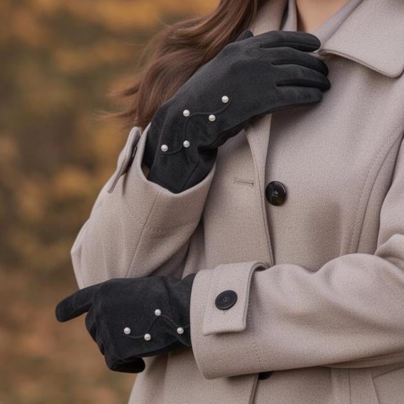 Fleece Button Pearl Gloves Ladies Multi Colour Gloves Touch Screen ...