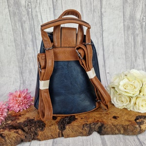 Mini Navy Blue & Brown Backpack | Cute Chic Small Backpack | Travel Bag ...