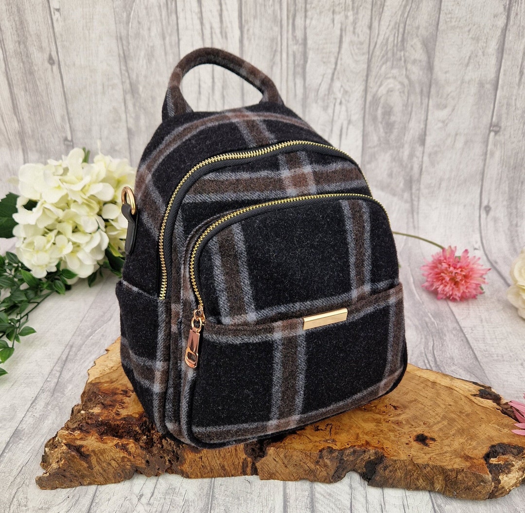 Tweed Check Backpack Rucksack Black & Grey Overcheck Tweed, Sling Bag ...