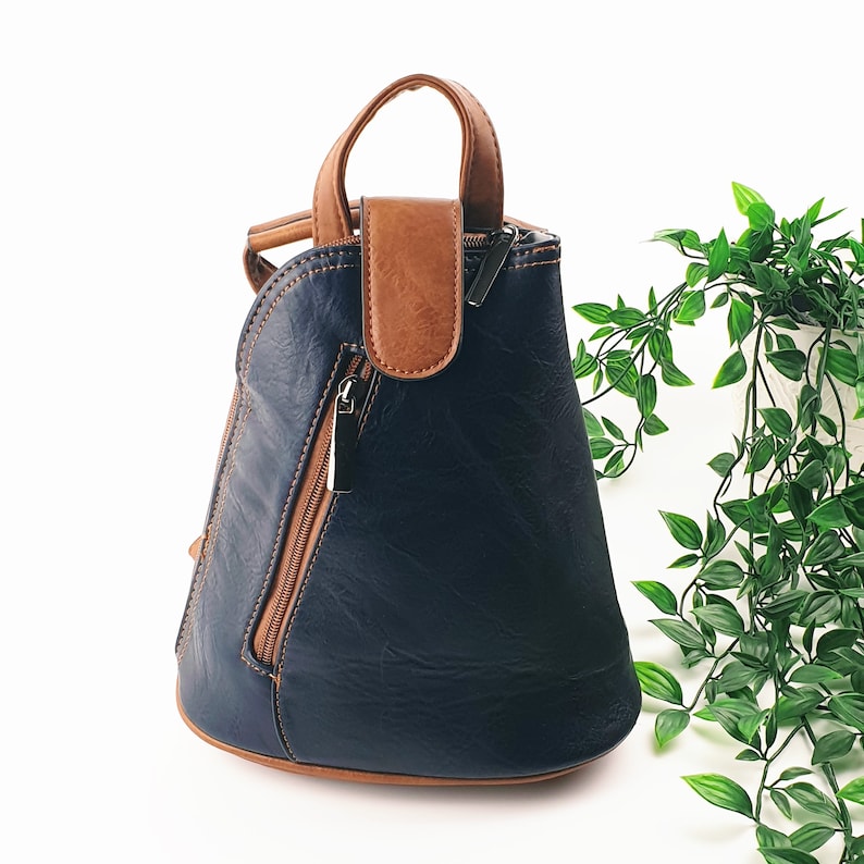 Mini Dark Blue & Brown Leather Backpack Cute Navy Rucksack. - Etsy