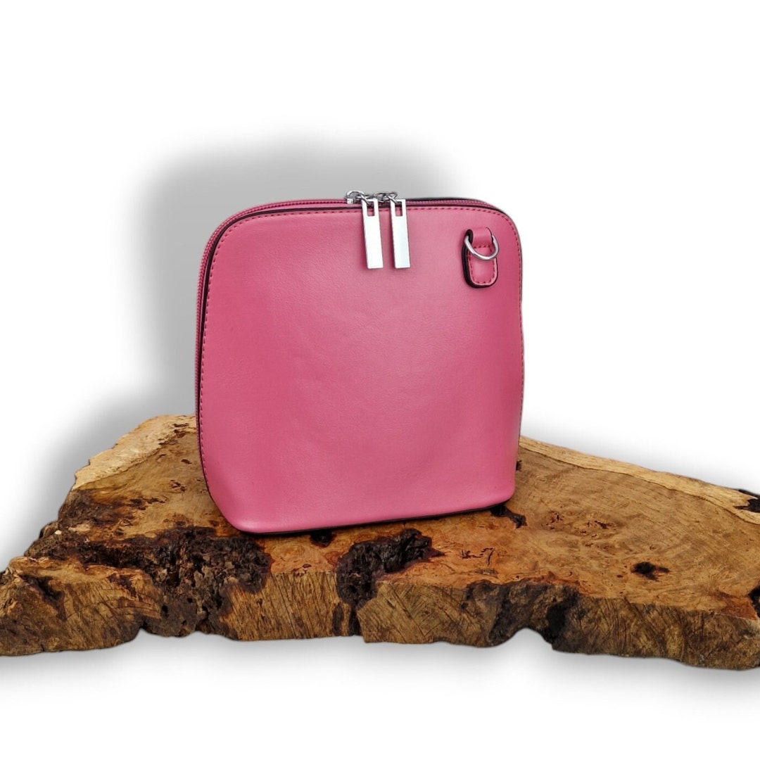 Pink Faux Leather Crossbody Bag: Small Shoulder Bag With Adjustable ...