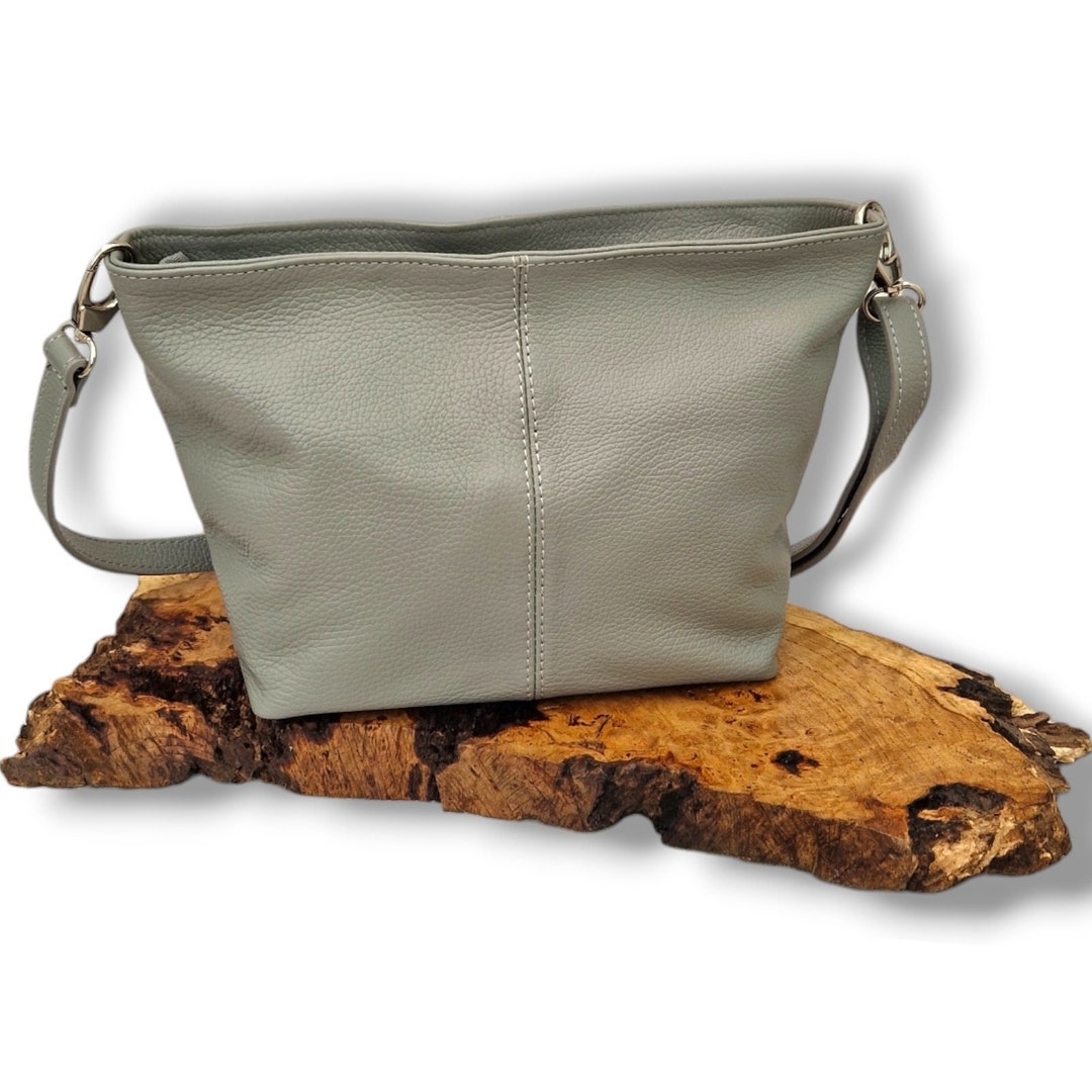 Light Grey Leather Shoulder Bag | Genuine Leather Handbag | Genuine Italian Leather | Pebbled ...