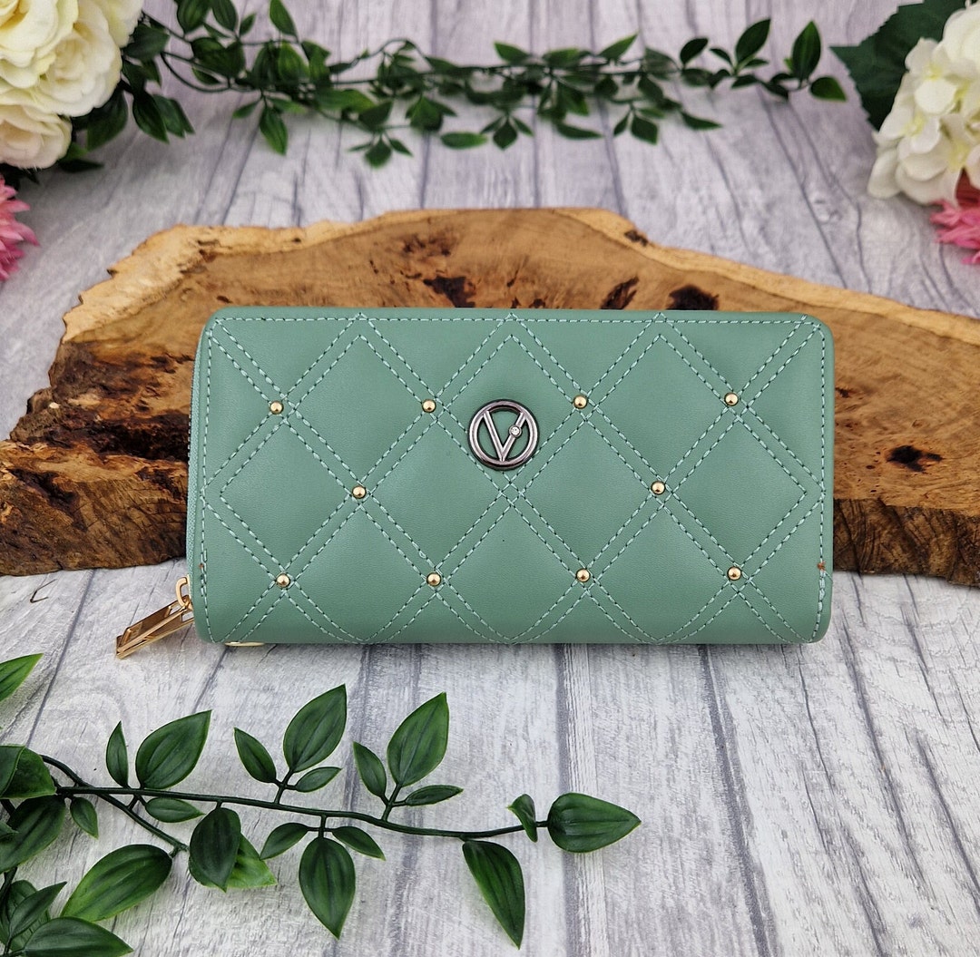Sage Green Purse, Zip Round Vintage Purse, Pattern, Clutch Wallet ...