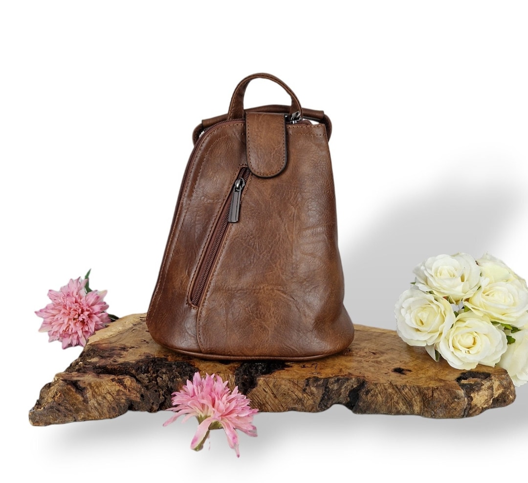 Mini Brown Backpack | Cute Chic Small Backpack | Travel Bag | Dual ...