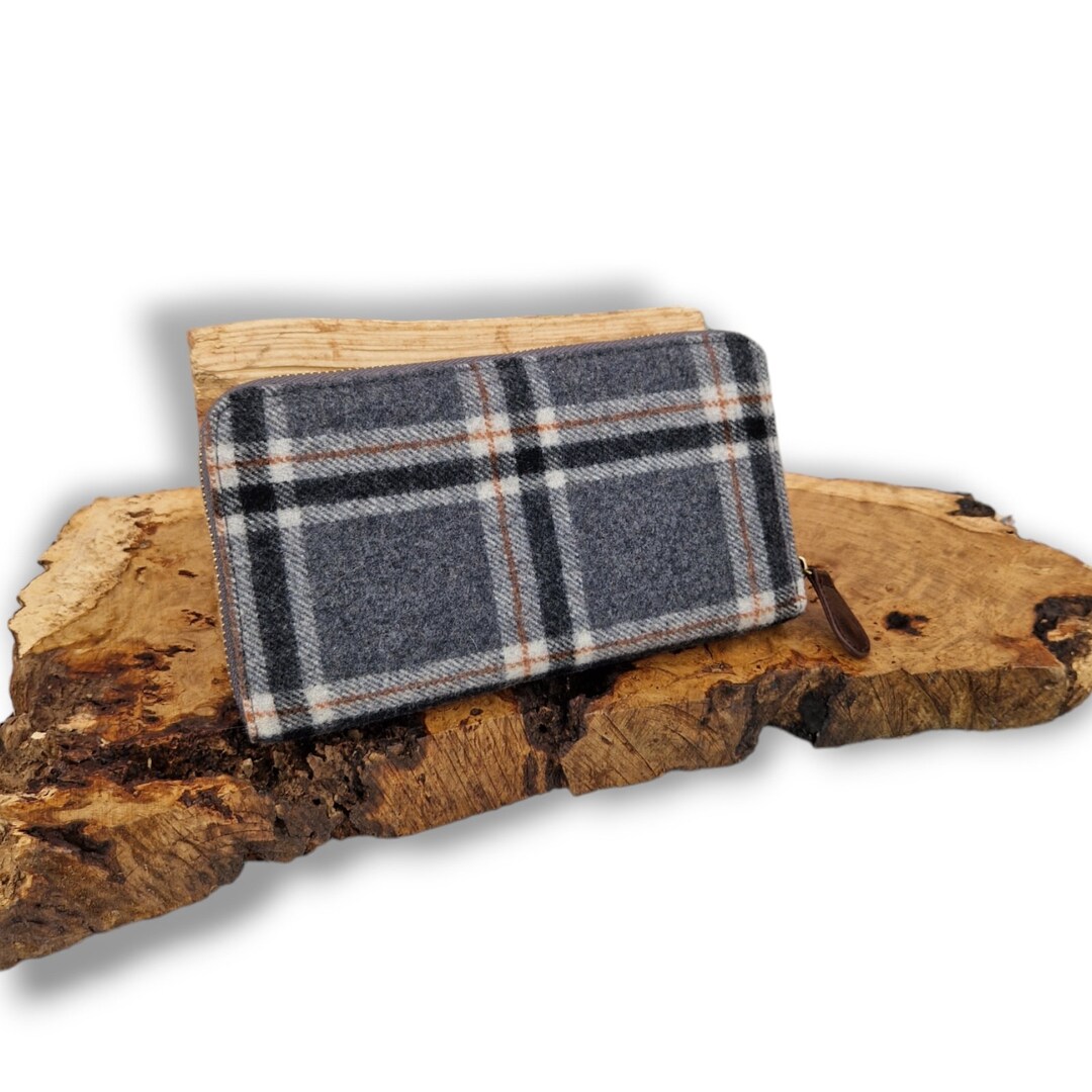 Grey Tartan Tweed Purse, Zip Round Vintage Purse, Tartan Pattern ...