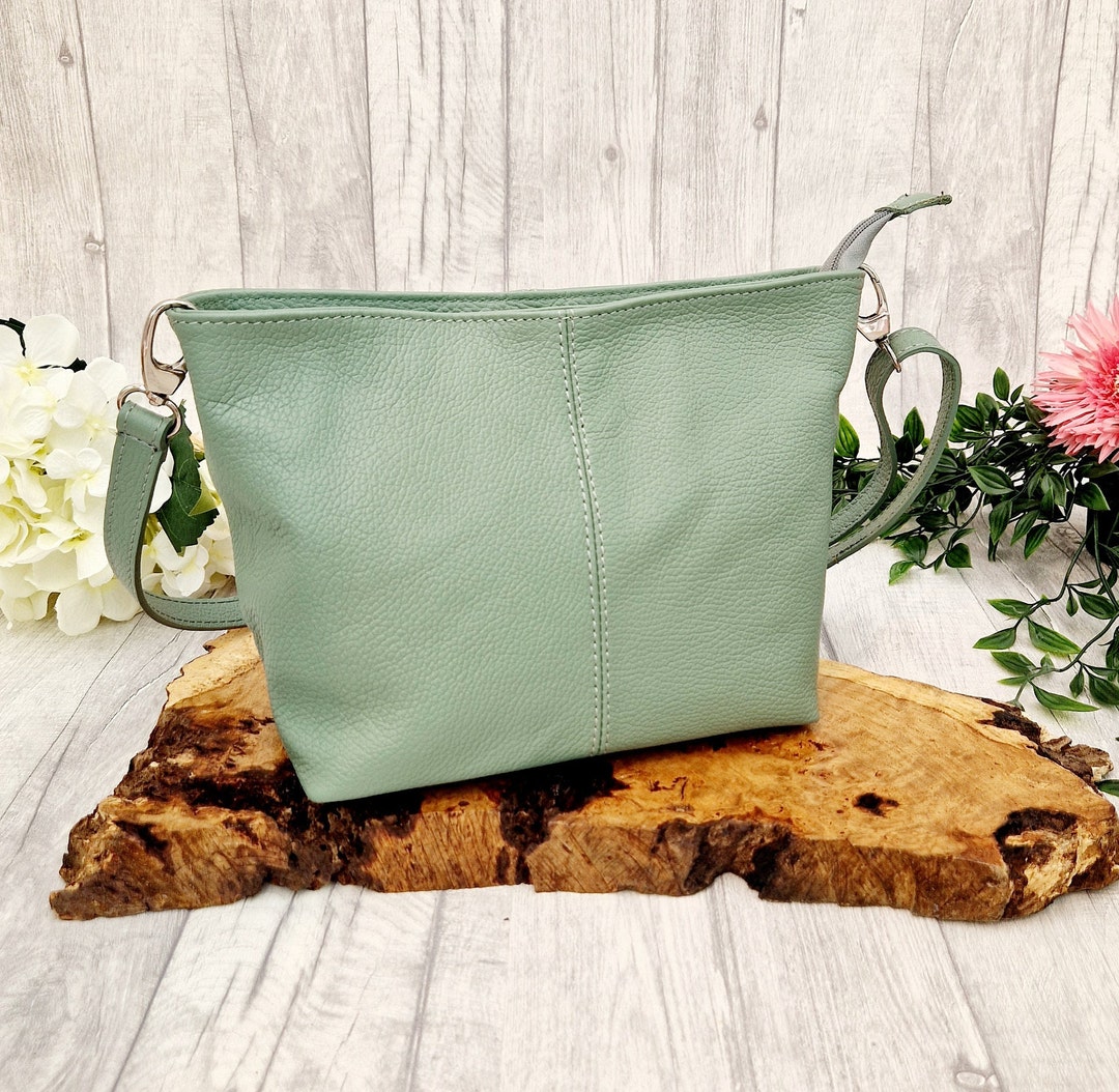 Sage Green Leather Shoulder Bag Genuine Leather Handbag Genuine Italian ...
