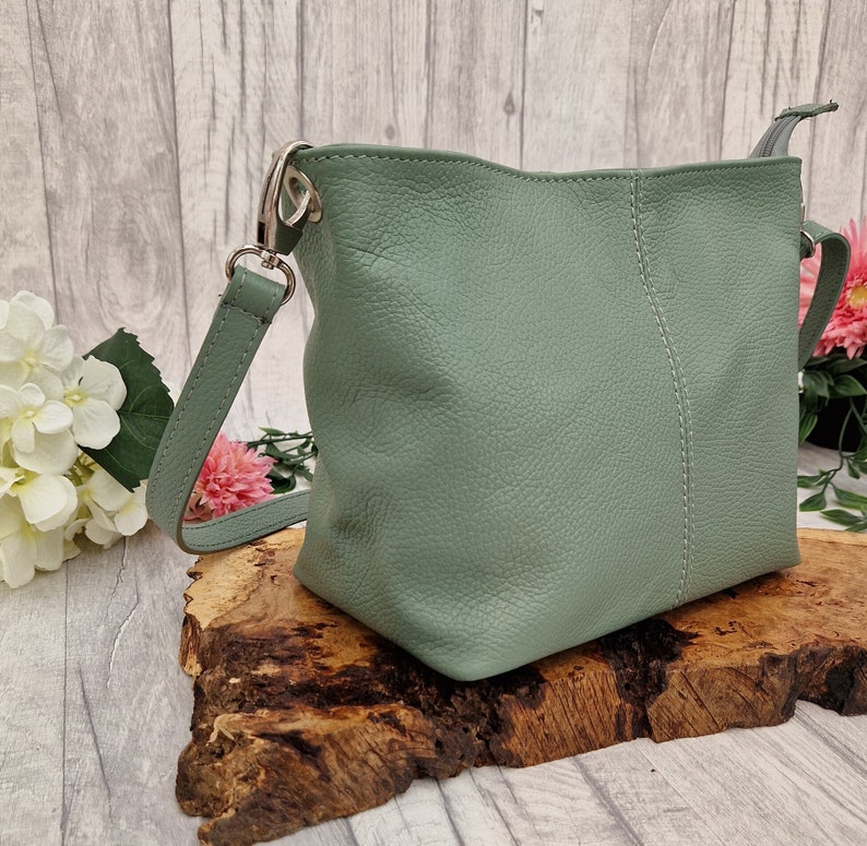 Sage Green Leather Shoulder Bag Genuine Leather Handbag - Etsy