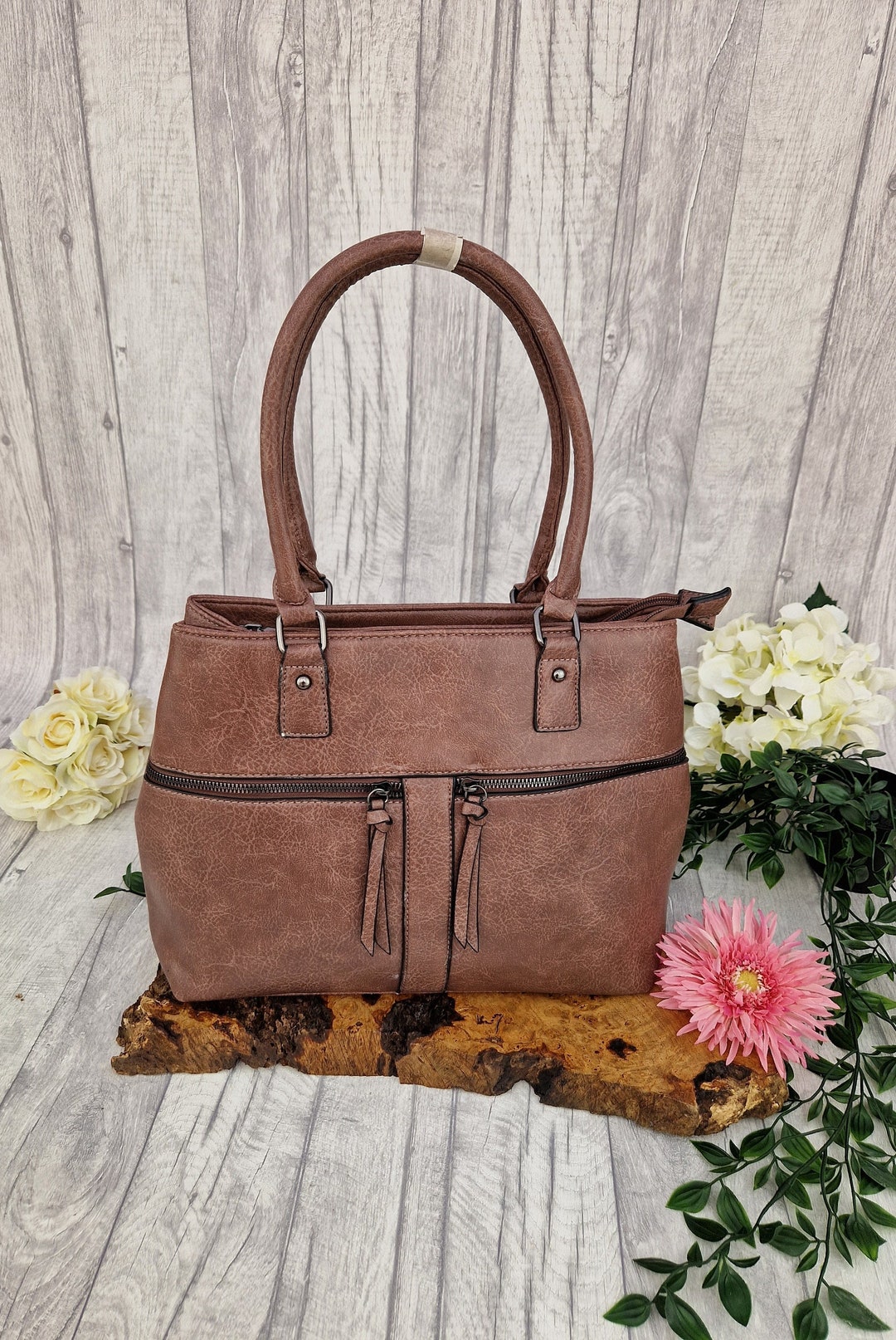 Dusky Pink Leather Look Top Handle Bag With Adjustable - Etsy