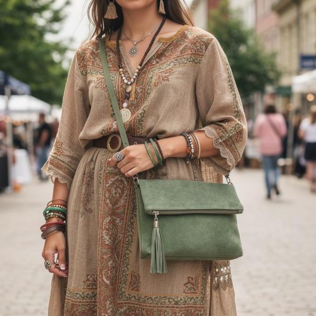 Sage Green Suede Leather Crossbody Bag: Italian Fold-over Clutch - Etsy