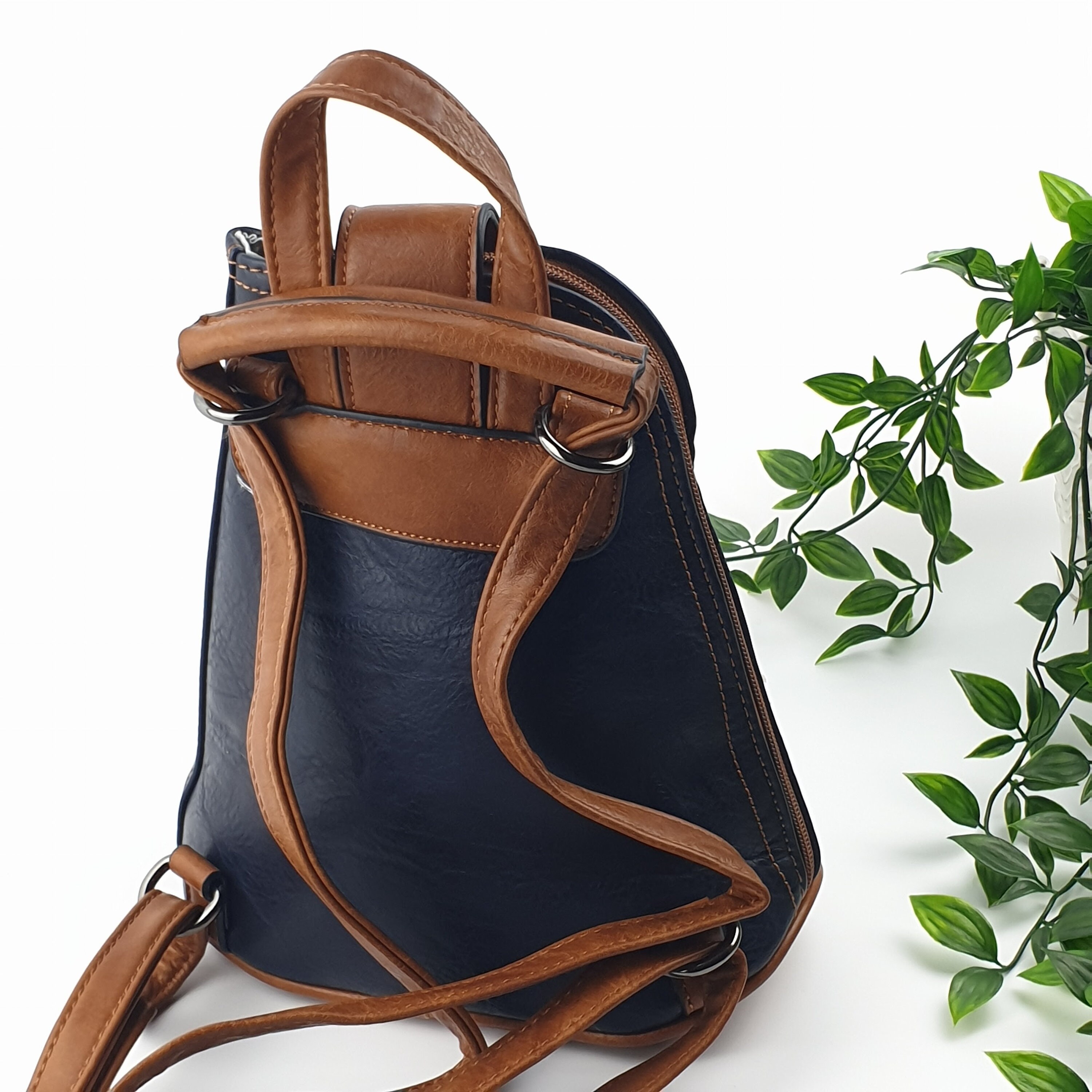 Mini Dark Blue & Brown Leather Backpack Cute Navy Rucksack. - Etsy