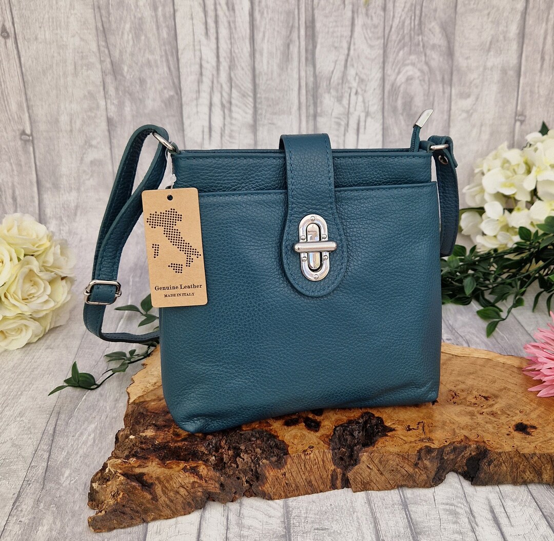 Teal Blue Leather Toggle Bag | Genuine Italian Leather Cross Body ...