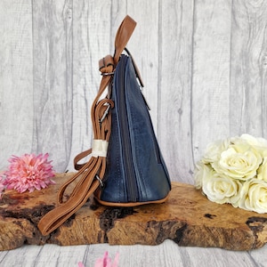 Mini Navy Blue & Brown Backpack Cute Chic Small Backpack Travel Bag ...