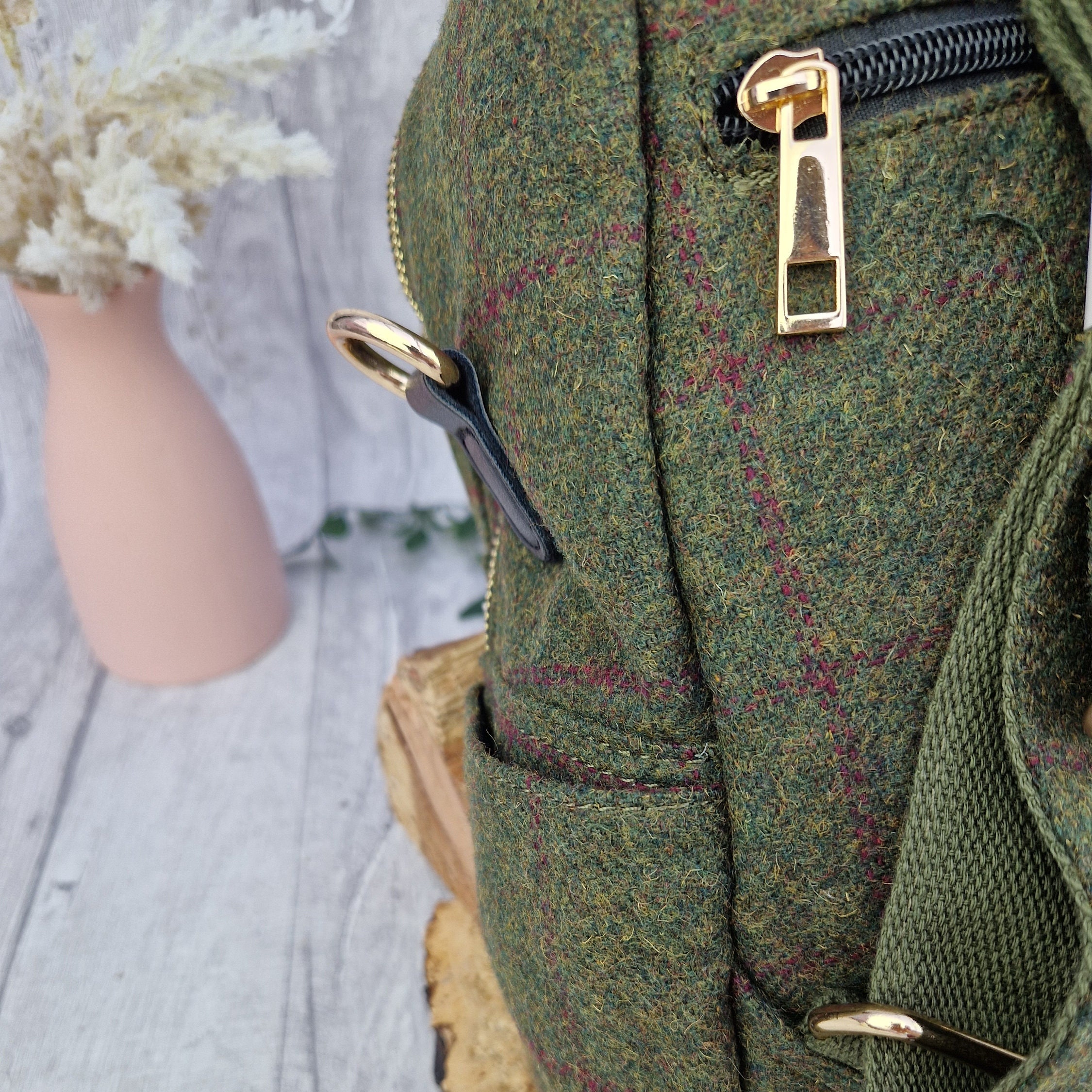 Tweed Check Backpack Rucksack Olive Green Overcheck Tweed - Etsy