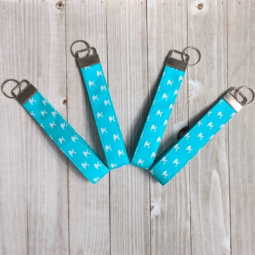 Teal With White Poodle Key Fob | Key Chain | Key Holder | Wristlet ...