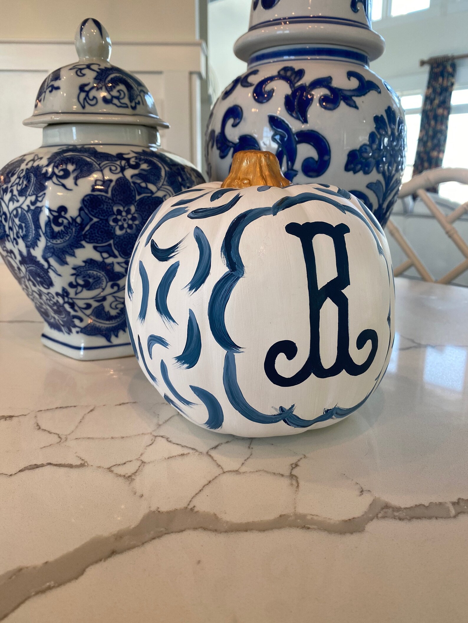 Monogram Initial Chinoiserie Hand Painted Pumpkins Large- 9 Inches ...