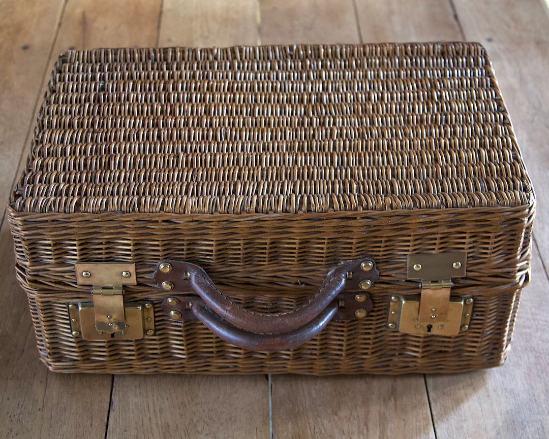 Antique Wicker and Leather Suitcase - Etsy