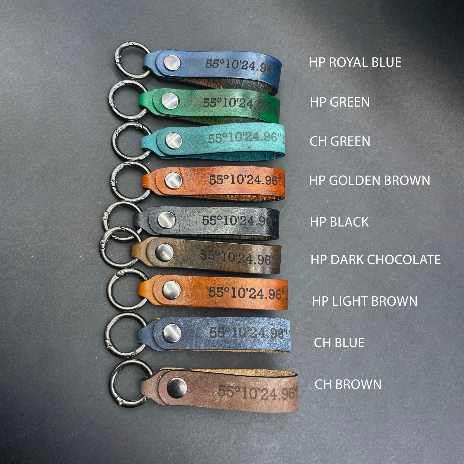 Personalized Veg Tan Leather Coordinates Keychain, Hand Dyed Latitude ...