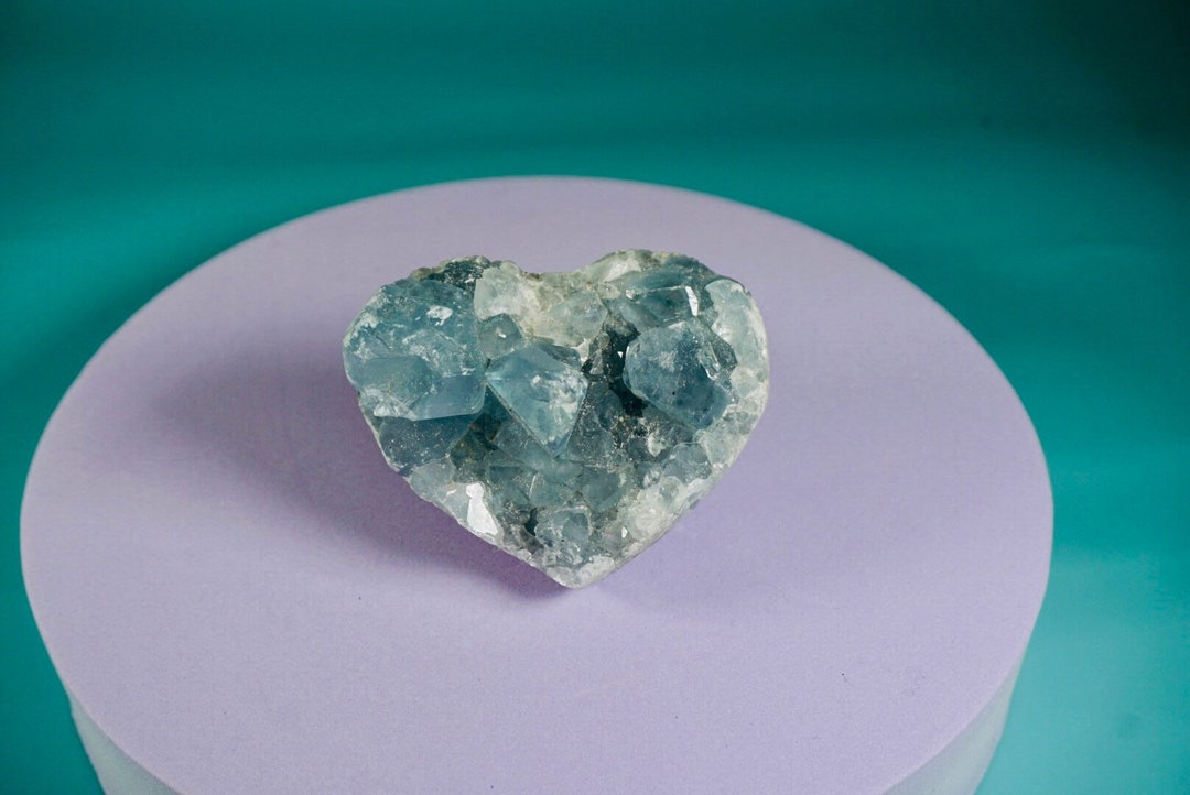 Celestite Heart Geode: Raw Blue Crystal Cluster - Etsy